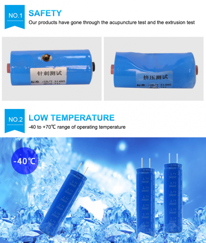 Home Solar Power Super Capacitor Battery 2.7V 3000F Portable Radial Type