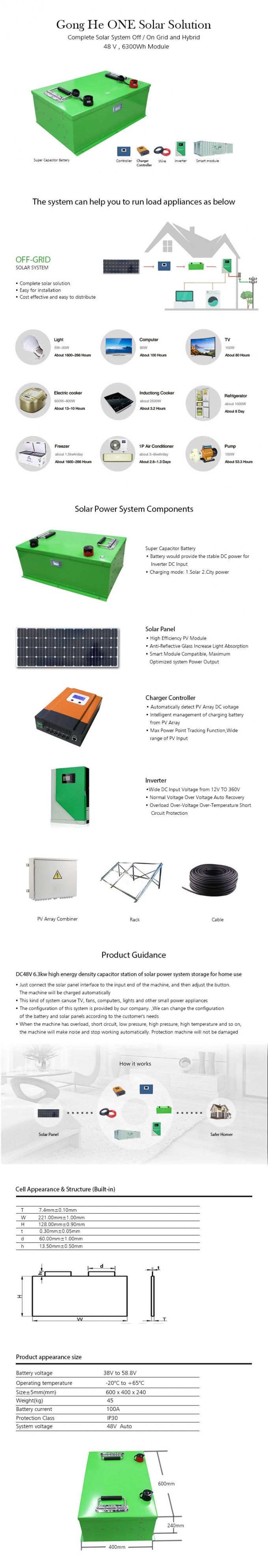Solar System 48V 6300WH Energy Storage Super Capacitor Bank With BMS