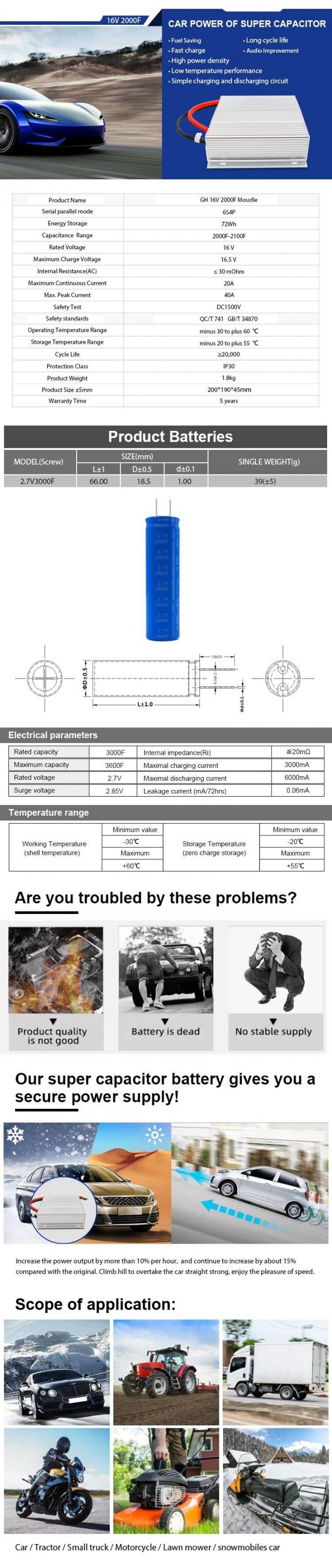 16V 72Wh Ultra Super Capacitor Module Graphene Material For EV Boats